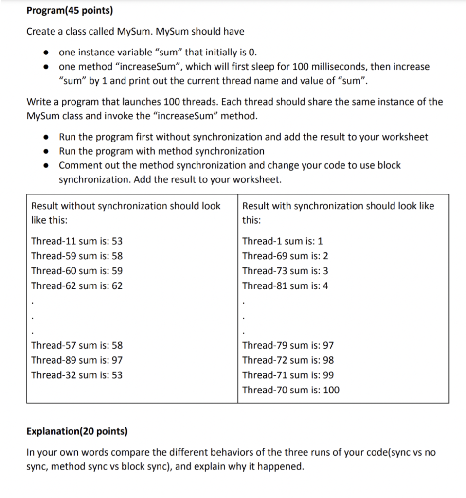 Solved Program(45 points) Create a class called MySum. MySum | Chegg.com