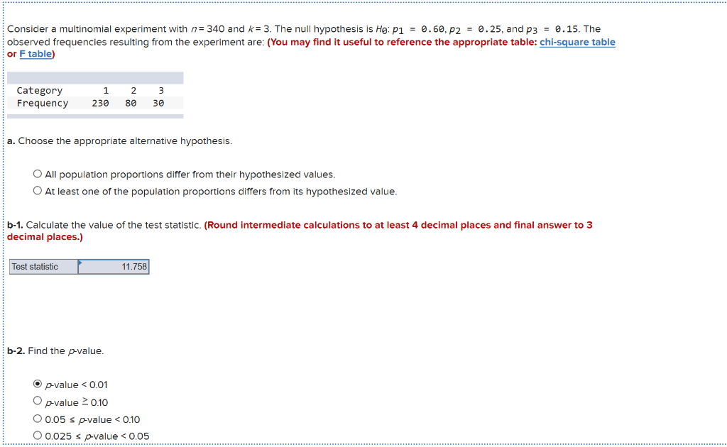 Solved Consider a multinomial experiment with n= 340 and k= | Chegg.com