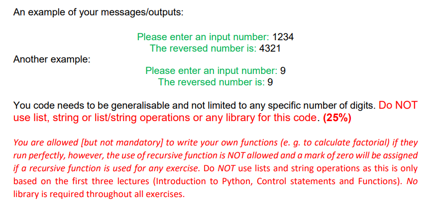 Solved Write a programming code that prints a reversed | Chegg.com