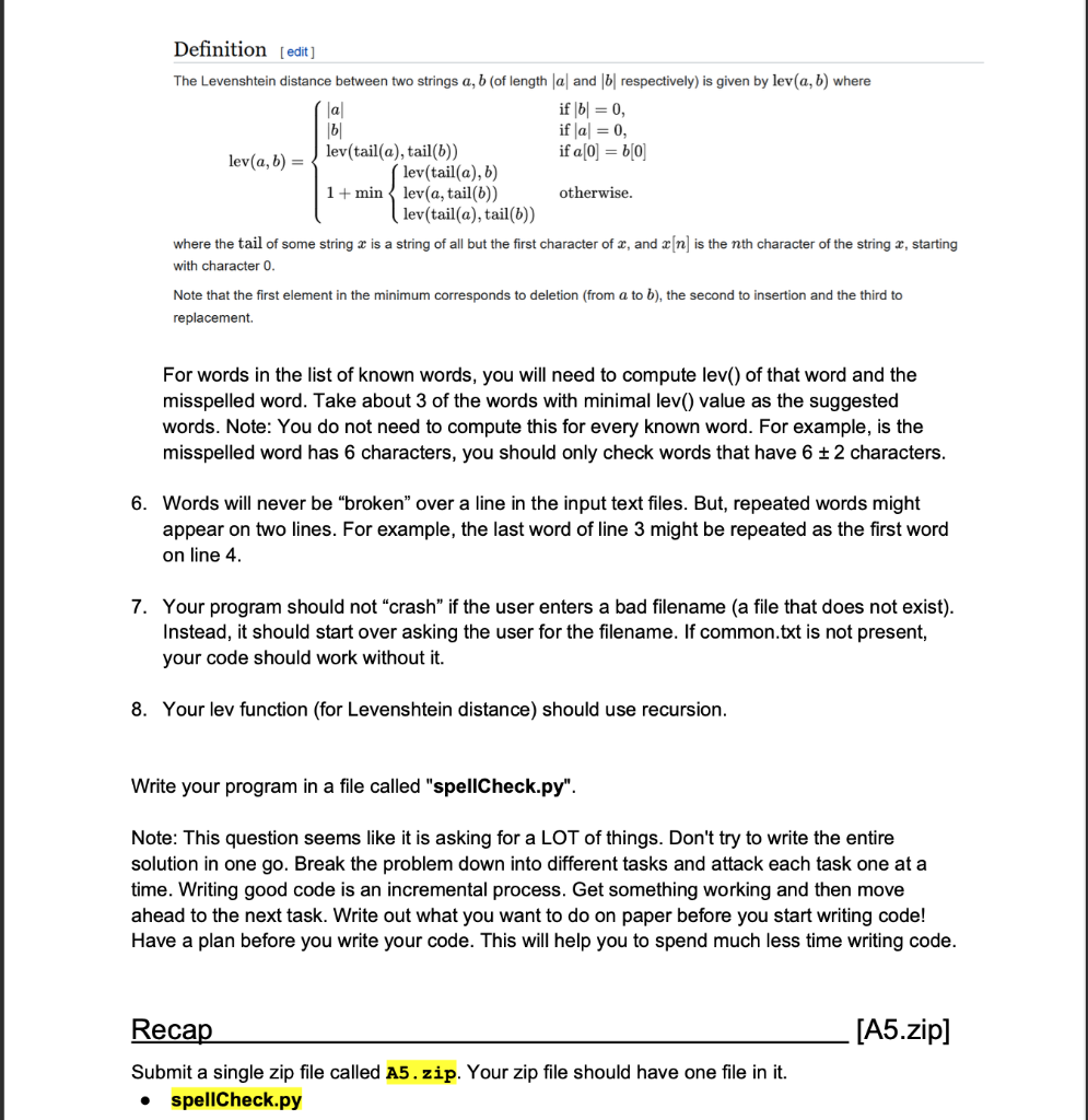 The goal is to write a spell check program in PYTHON, | Chegg.com