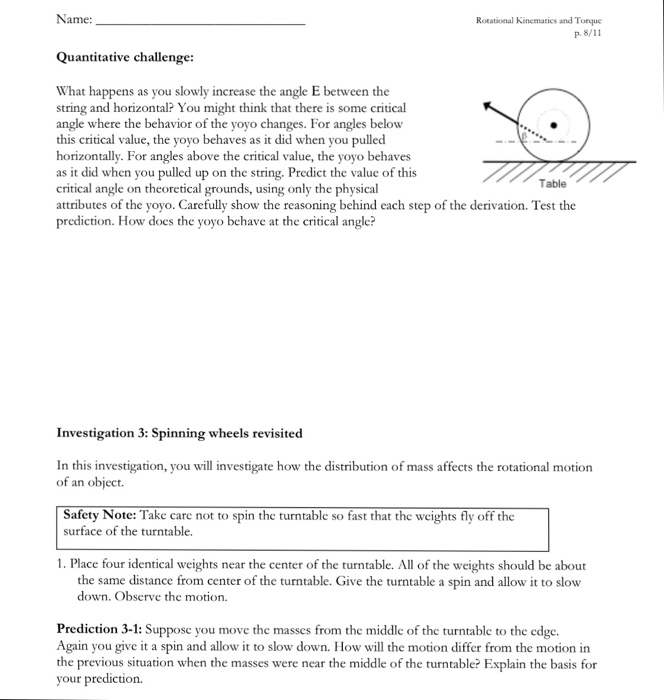Solved 1 of 11 Name PRELAB: ROTATIONAL KINEMATICS AND TORQUE | Chegg.com