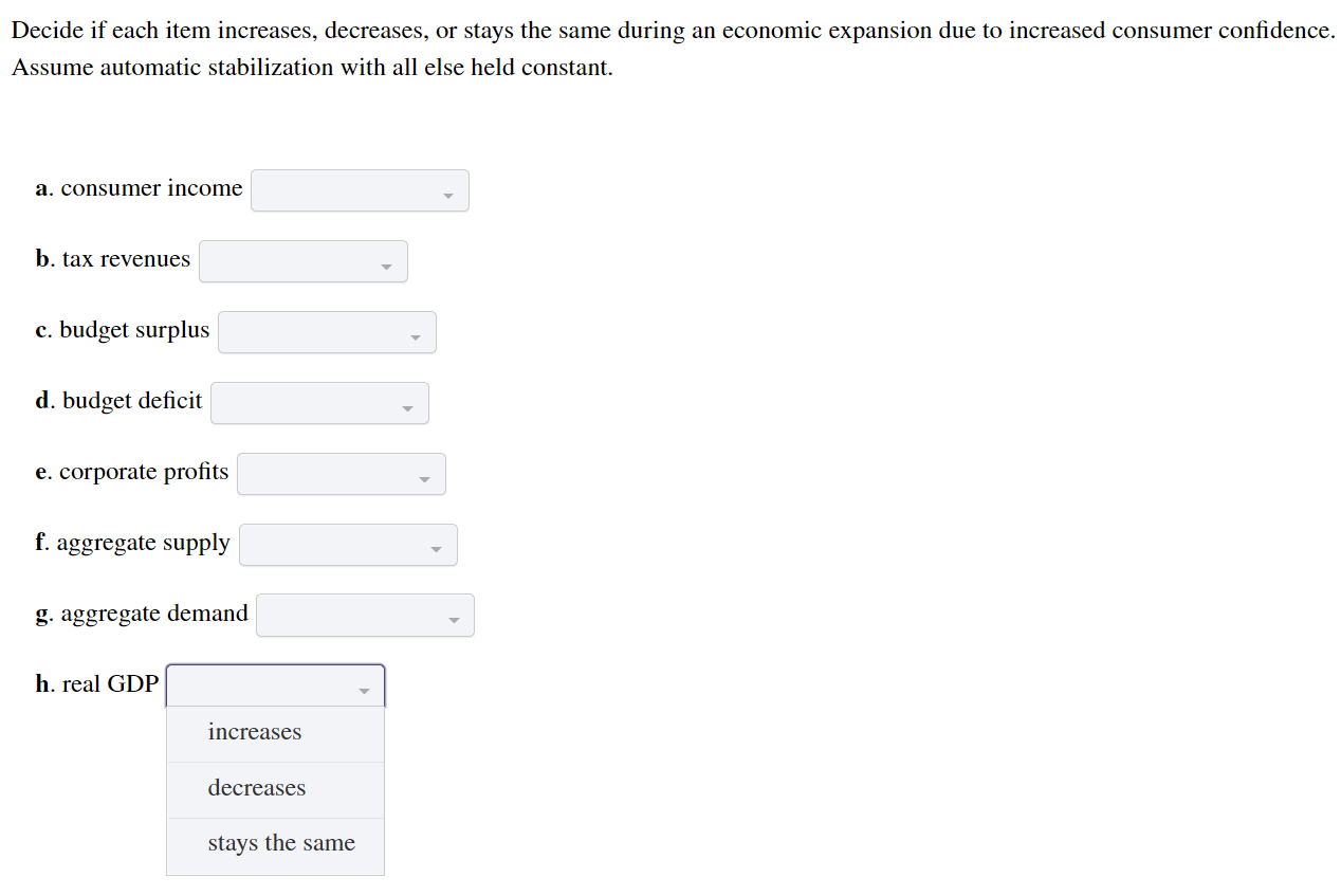 Solved Decide if each item increases, decreases, or stays | Chegg.com