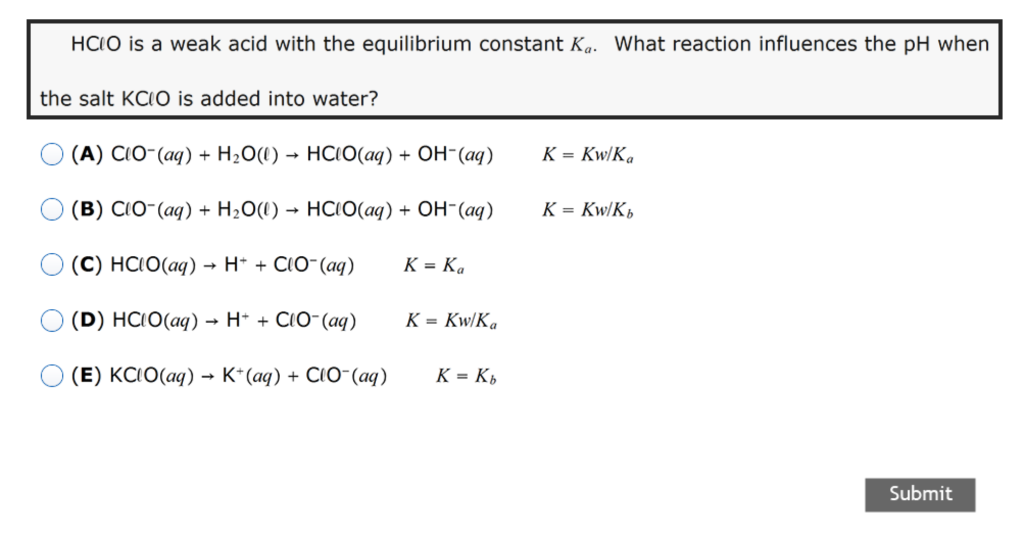 Solved HCIo is a weak acid with the equilibrium constant Ka. | Chegg.com