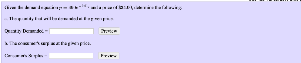 Solved Given: (x is number of items) Demand function: d(2) = | Chegg.com