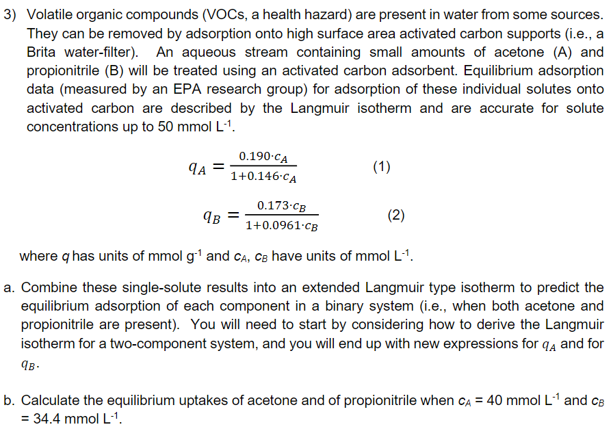 Solved 3) Volatile organic compounds (VOCs, a health hazard) | Chegg.com