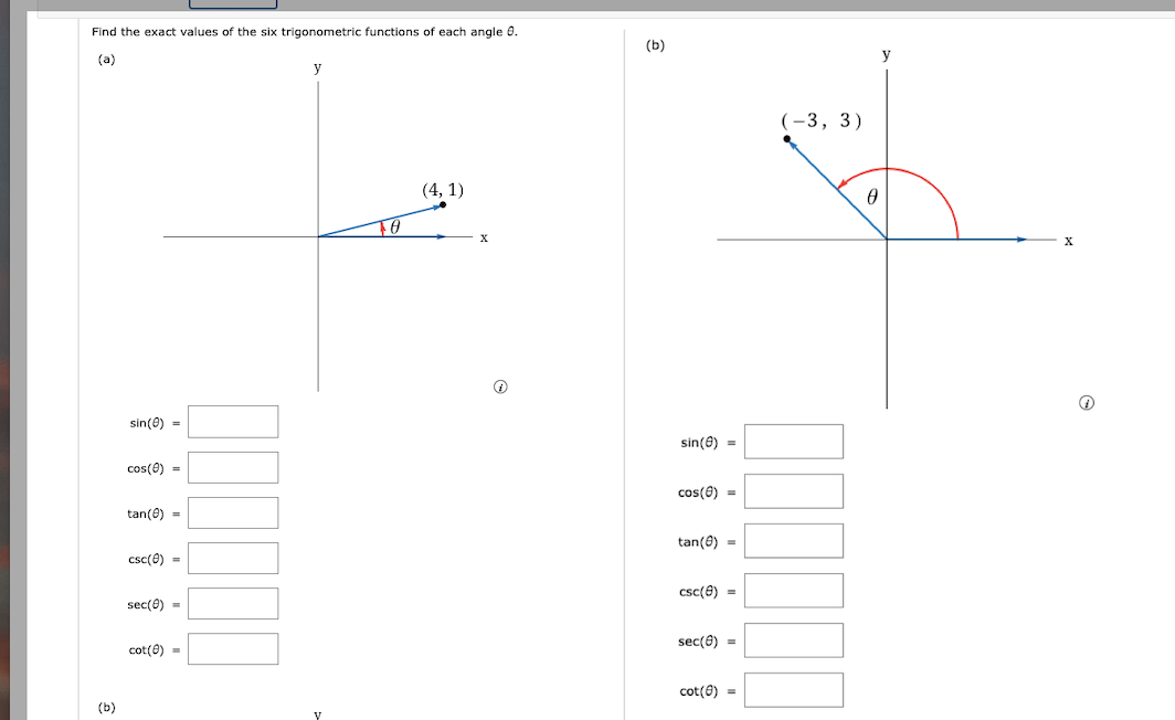 Solved Find The Exact Values Of The Six Trigonometric