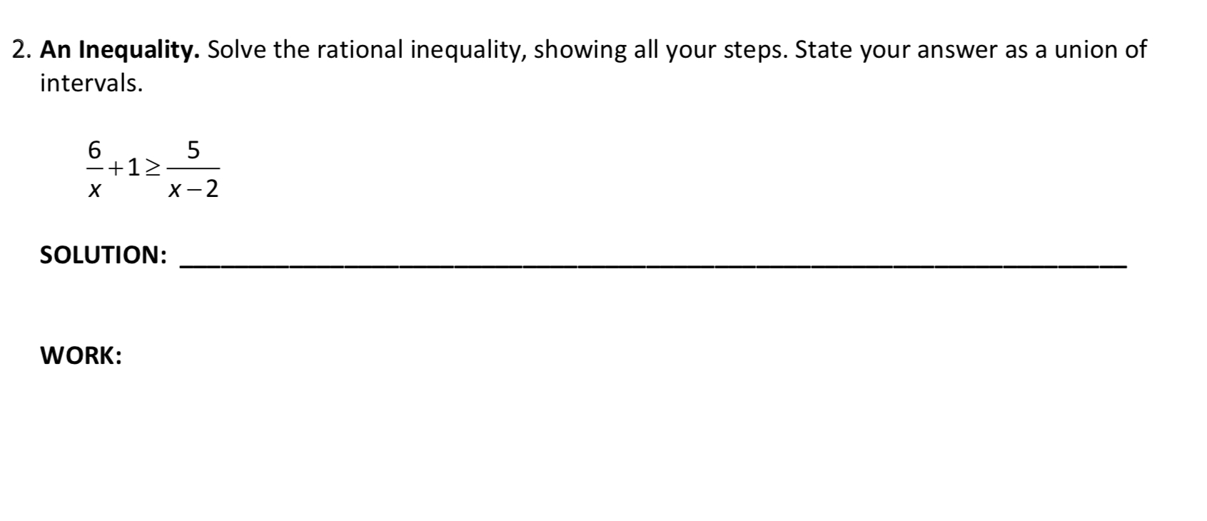 2. An Inequality. Solve the rational inequality, | Chegg.com