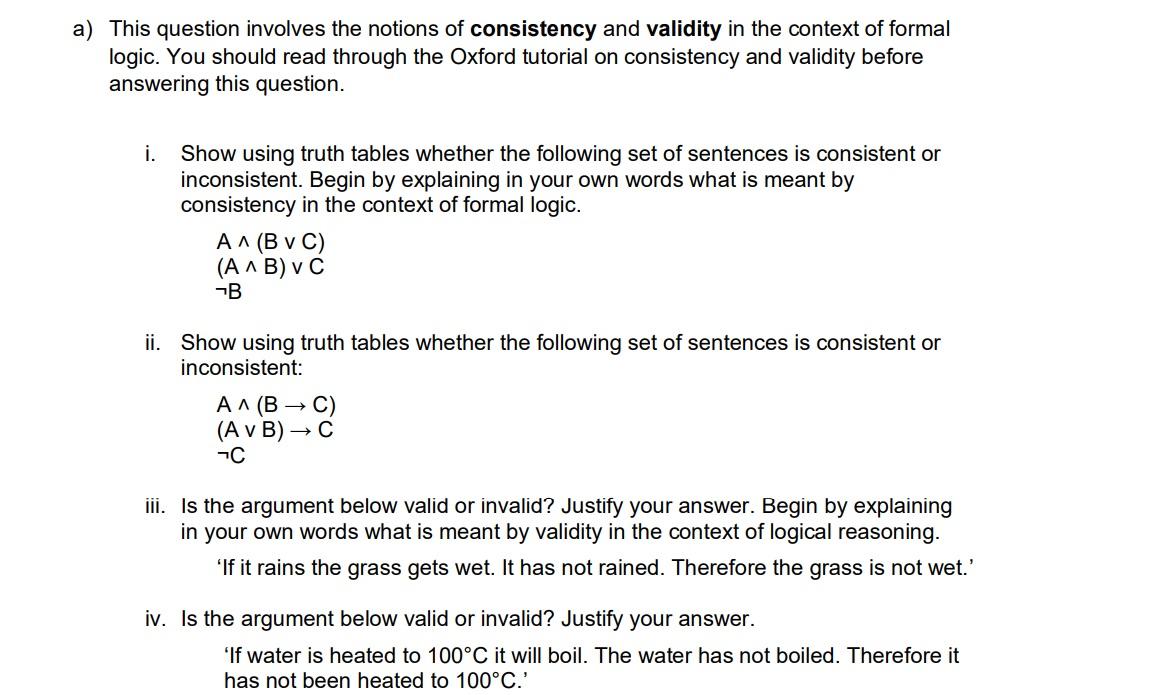 Solved a) This question involves the notions of consistency | Chegg.com
