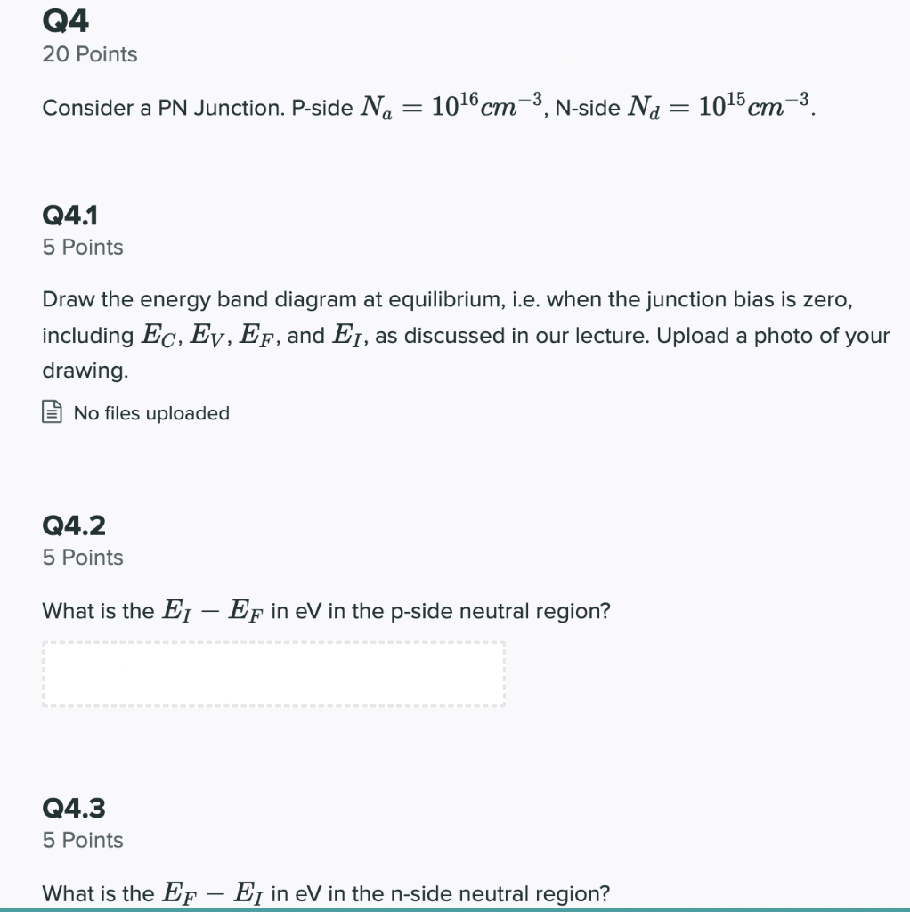 Solved Q4 20 Points Consider a PN Junction. P-side Na=1016 | Chegg.com