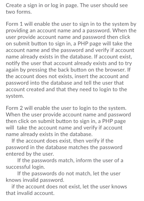 Solved Create a sign in or log in page. The user should see | Chegg.com