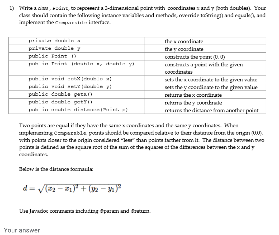 Solved 1) Write a class , Point, to represent a | Chegg.com