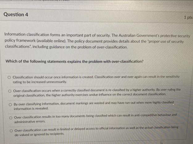 Solved Information classification forms an important part of | Chegg.com