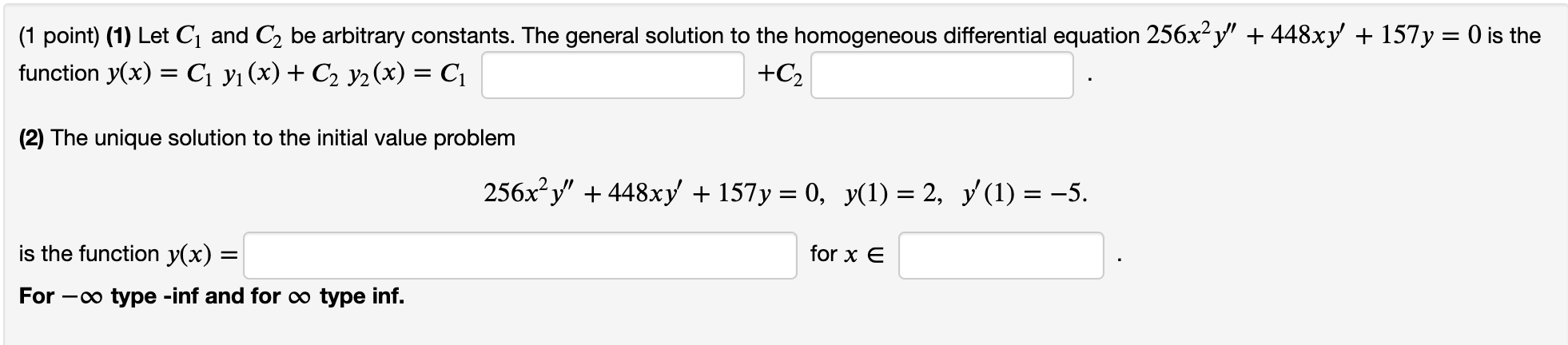 Solved = (1 point) (1) Let C and C2 be arbitrary constants. | Chegg.com