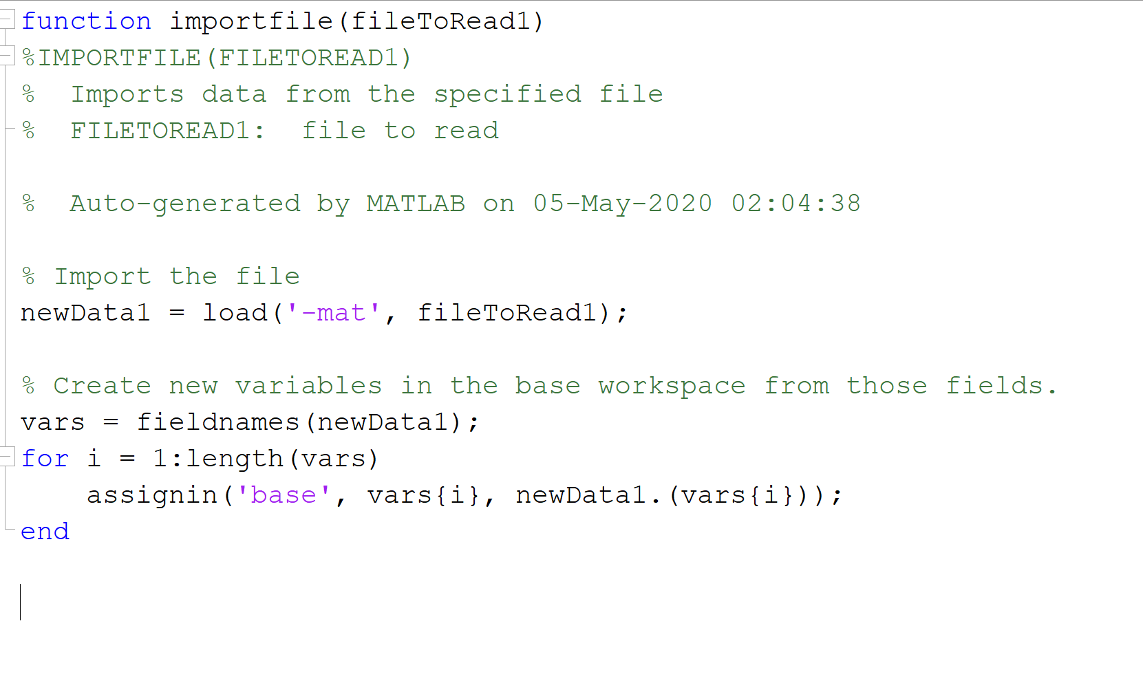 function importfile (fileToRead1) %IMPORTFILE | Chegg.com
