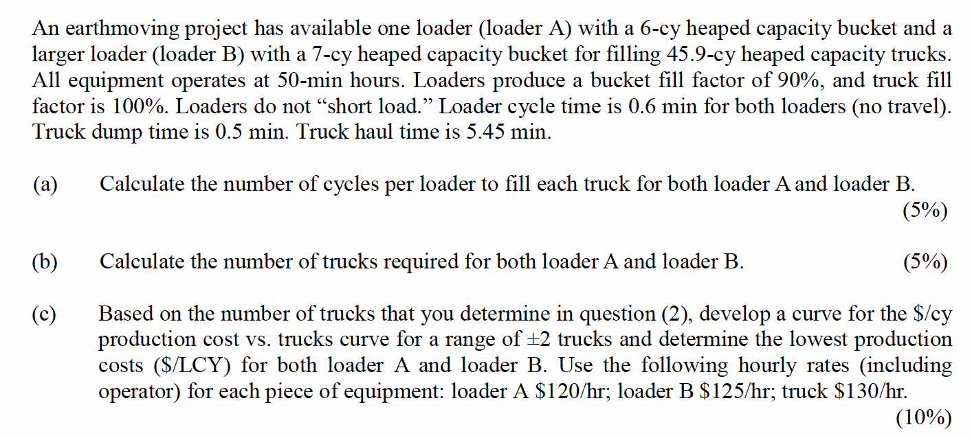 Solved An earthmoving project has available one loader | Chegg.com