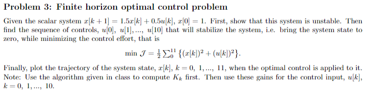 Solved Problem 3 Finite Horizon Optimal Control Problem