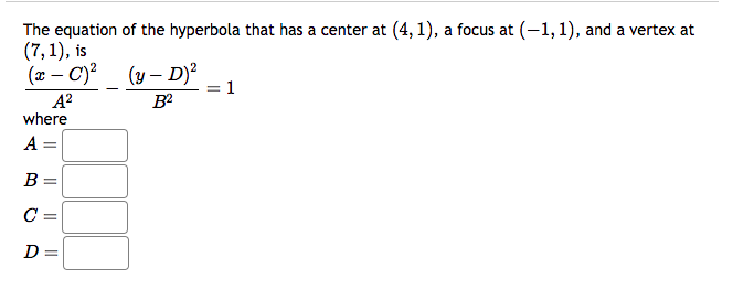 Solved The equation of ﻿the hyperbola that has a center | Chegg.com