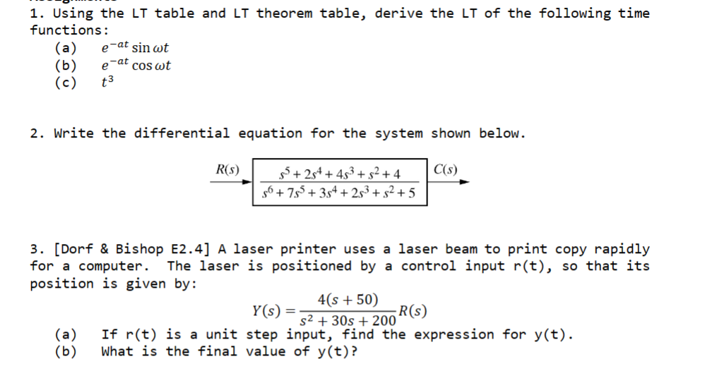 Solved 1. Using the LT table and LT theorem table, derive | Chegg.com