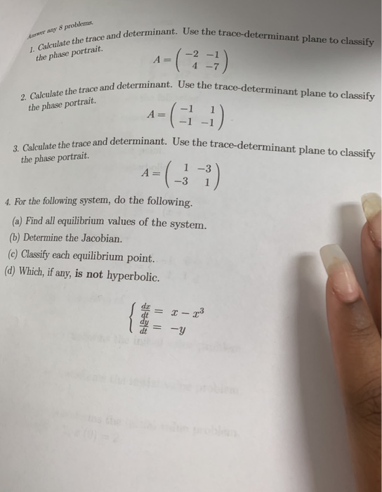 Solved determinant. Use the trace-determinant plane to | Chegg.com