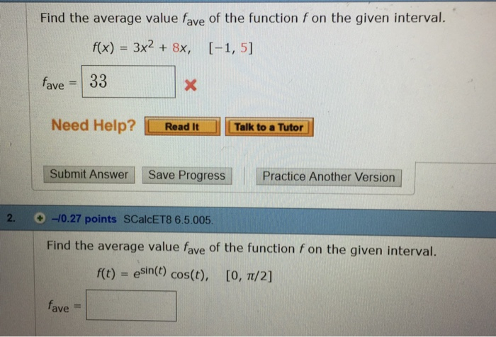 Solved Find the average value fave of the function f on the | Chegg.com