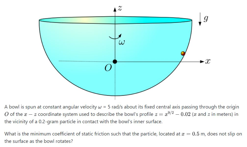 Solved 2 9 O A bowl is spun at constant angular velocity w = | Chegg.com