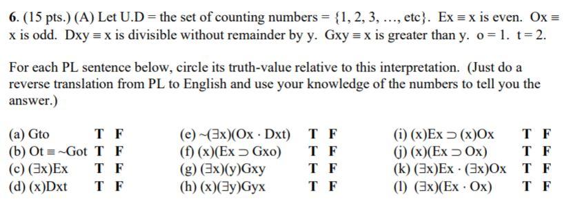 Solved 6 15 Pts A Let U D The Set Of Counting Numbers Chegg