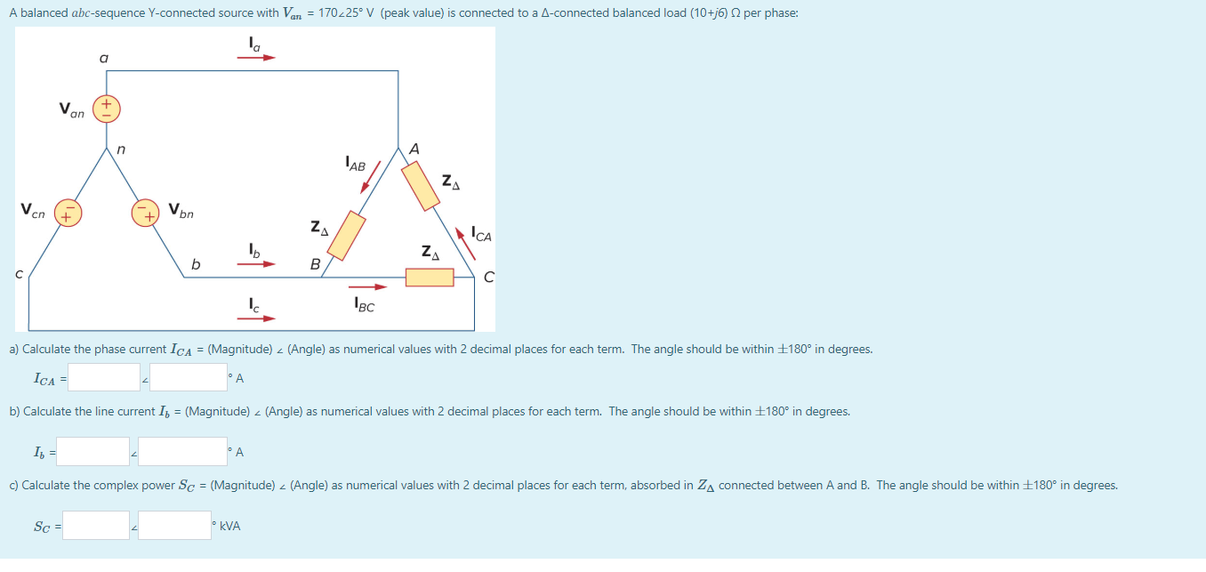 Solved A balanced abc-sequence Y-connected source with Van = | Chegg.com