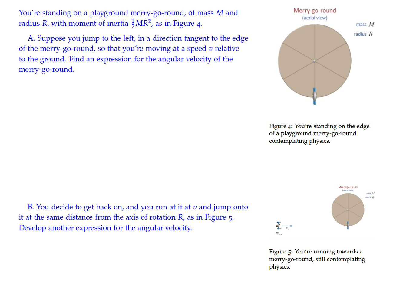 Solved Merry-go-round (aerial view) mass M radius R You're | Chegg.com