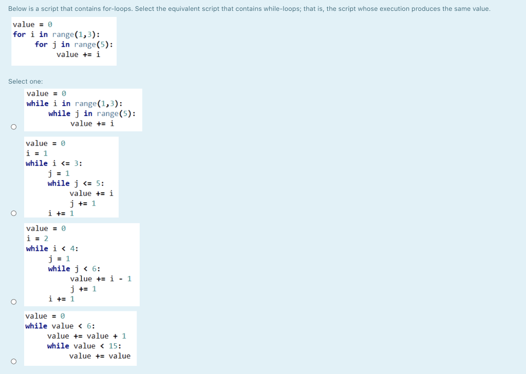Solved Below is a script that contains for-loops. Select the | Chegg.com