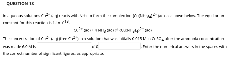 Solved QUESTION 18 In aqueous solutions Cu2+ (aq) reacts | Chegg.com