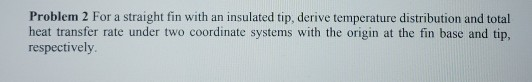 Solved Problem 2 For a straight fin with an insulated tip, | Chegg.com