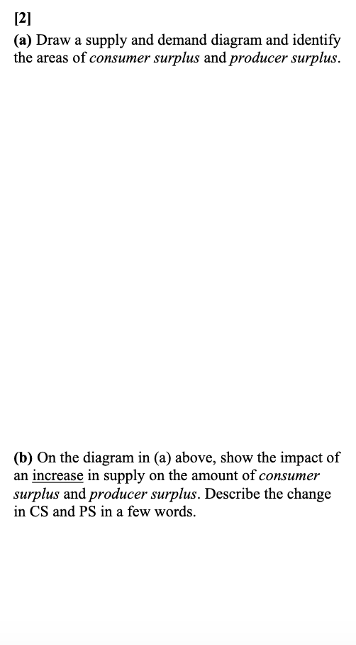 Solved [2] (a) Draw a supply and demand diagram and identify | Chegg.com