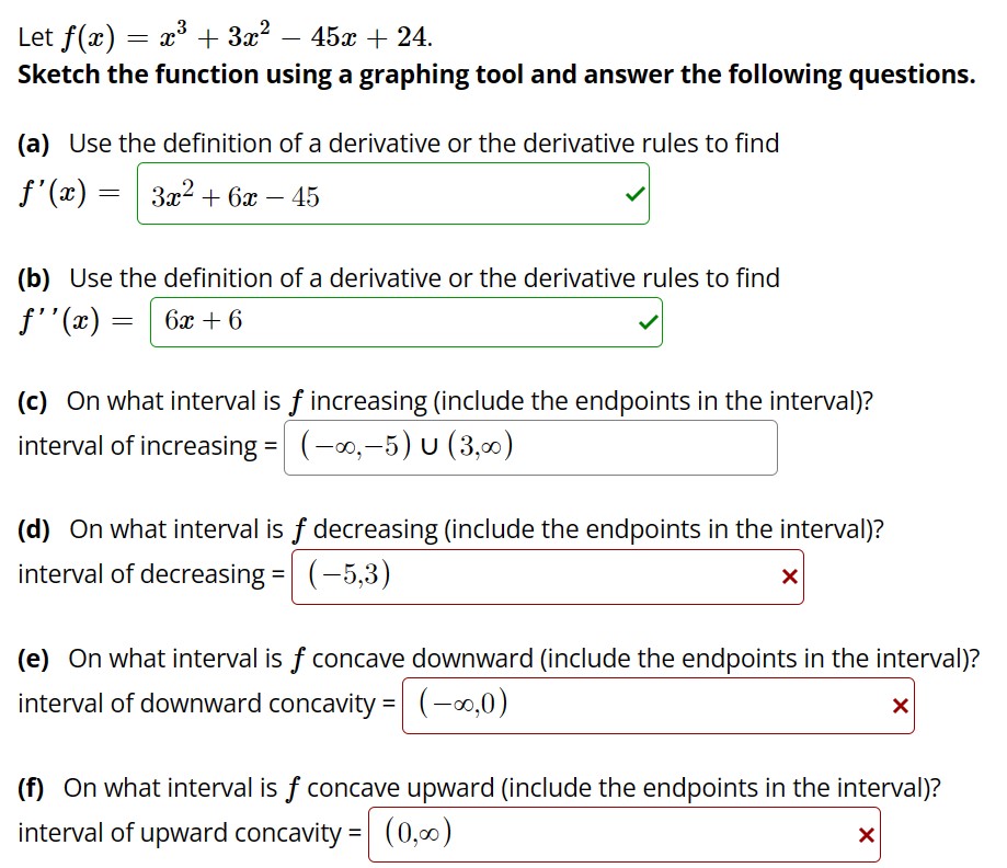 Solved Let \\( f(x)=x^{3}+3 x^{2}-45 x+24 \\). Sketch the | Chegg.com