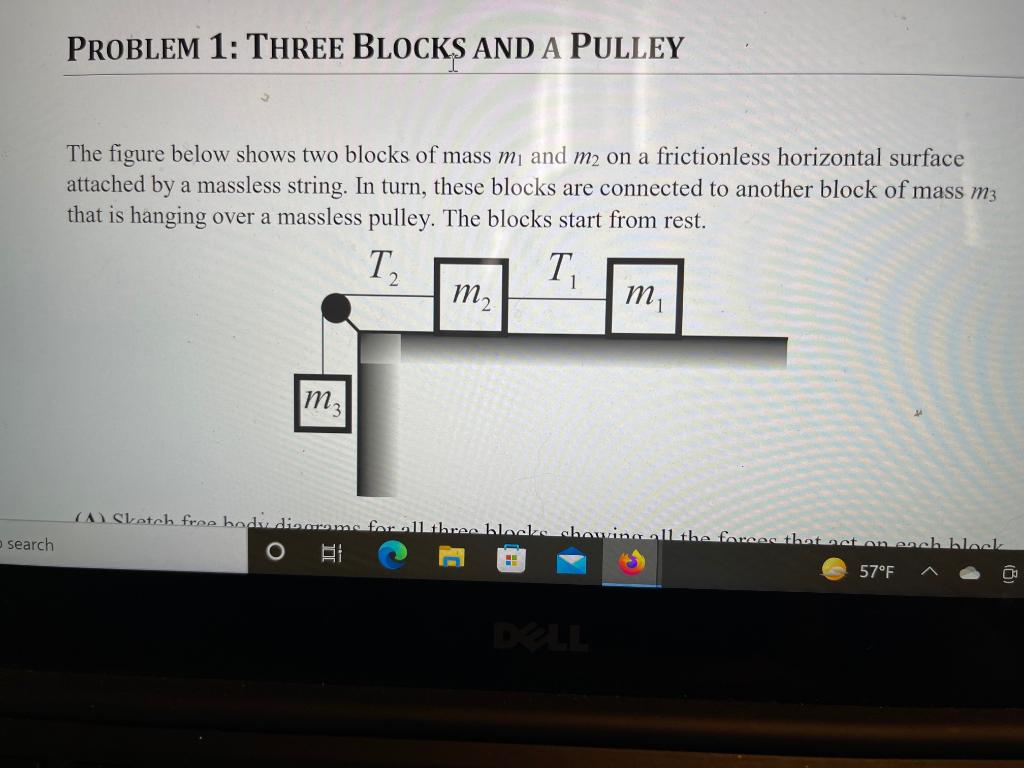 Solved THREE BLOCKS AND A PULLEY The figure below shows two | Chegg.com