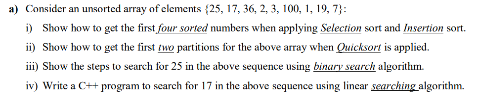 Solved Consider an unsorted array of elements {25, 17, 36, | Chegg.com