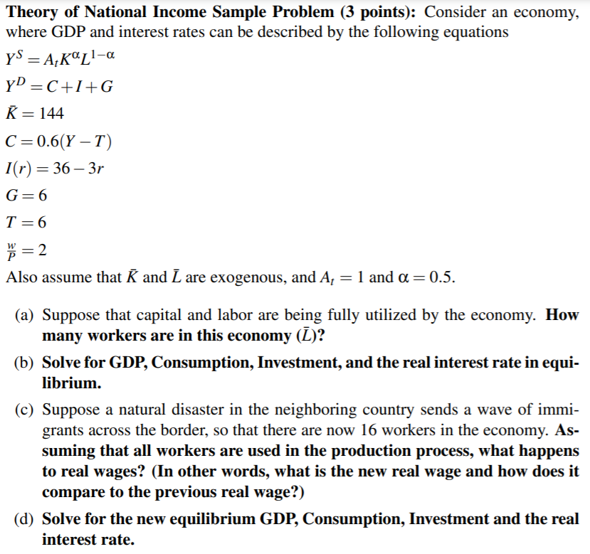 Solved Theory of National Income Sample Problem (3 points): | Chegg.com