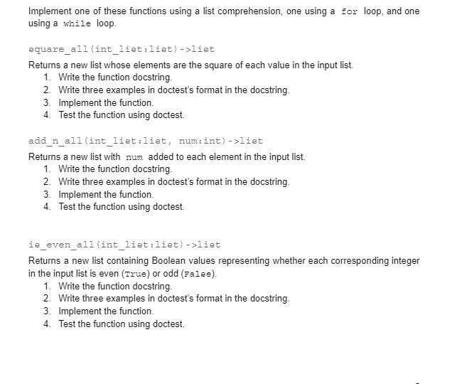Solved Implement one of these functions using a list | Chegg.com