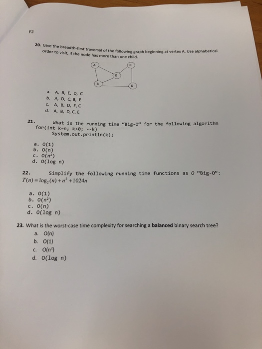 Solved 20. Give the breadth-first traversal of the following | Chegg.com