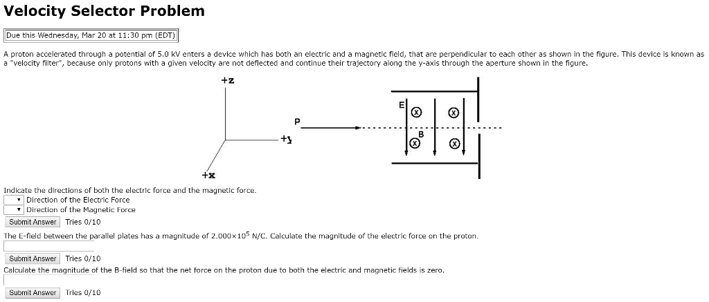 Solved Velocity Selector Problem Due this Wednesday, Mar 20 | Chegg.com