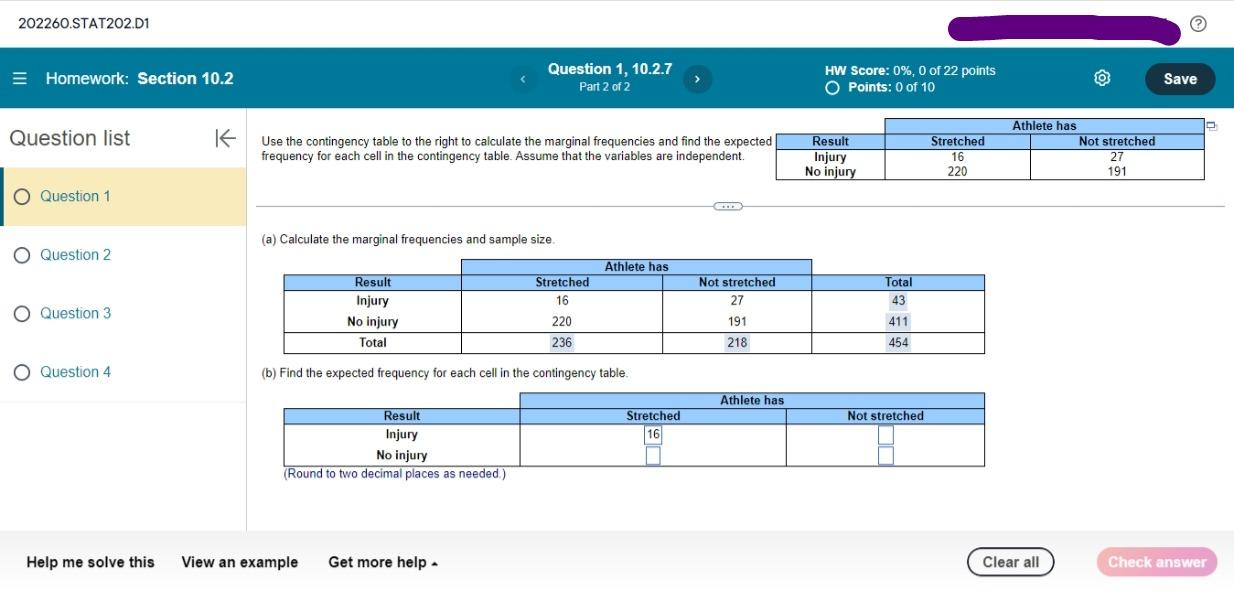 Use the contingency table to the right to calculate | Chegg.com