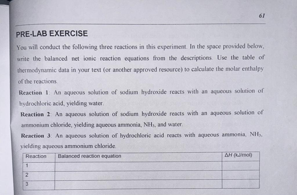 Solved PRE-LAB EXERCISE You will conduct the following three | Chegg.com