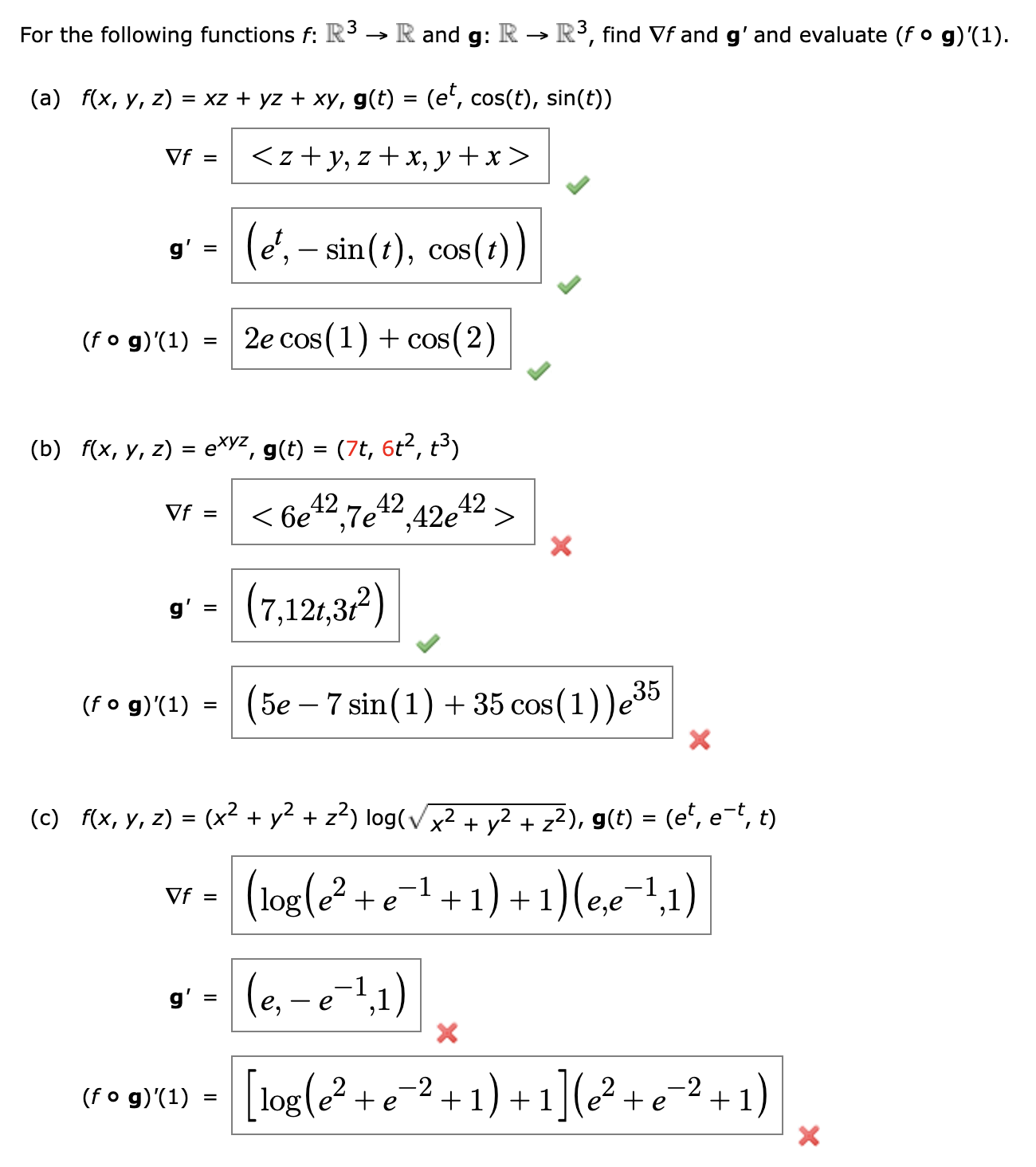 Solved For the following functions f:R3→R and g:R→R3, find | Chegg.com