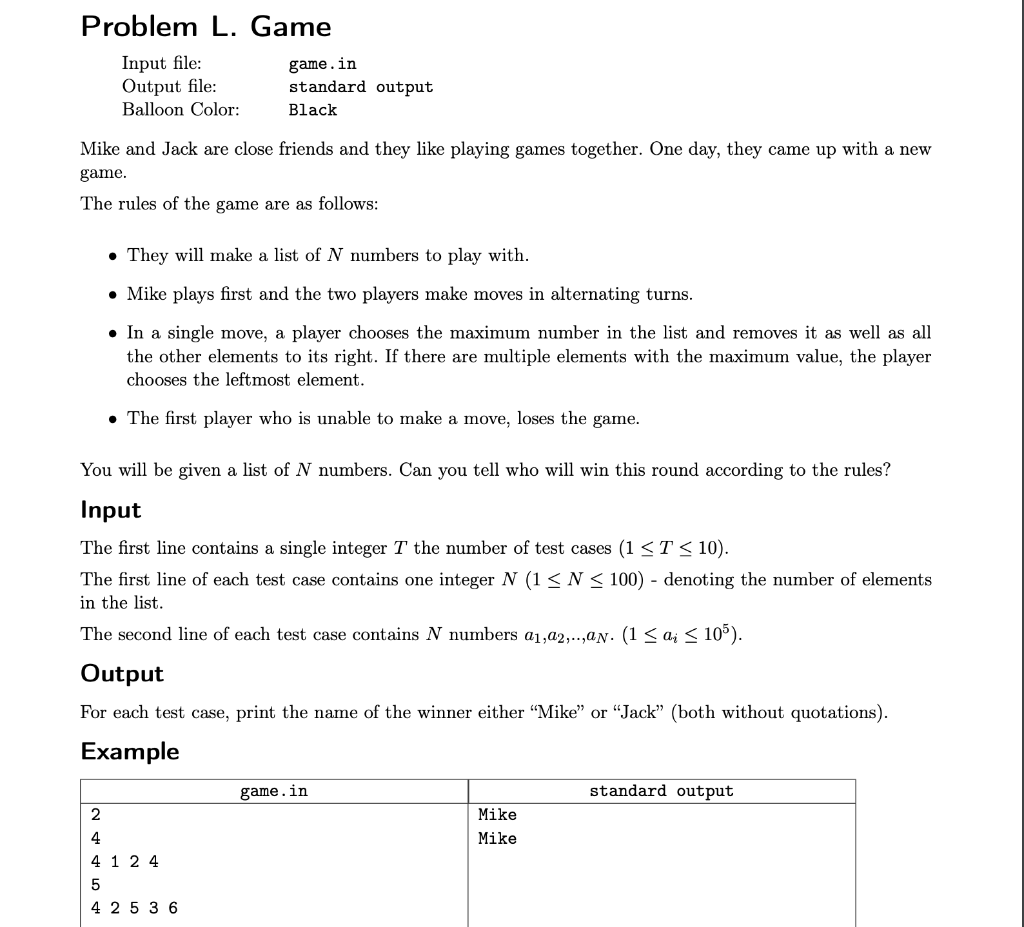 Solved IN JAVA the game.in file content is in the table | Chegg.com
