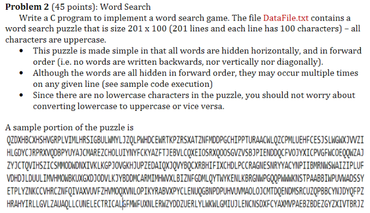 Solved Write a C program to implement a word search game. | Chegg.com