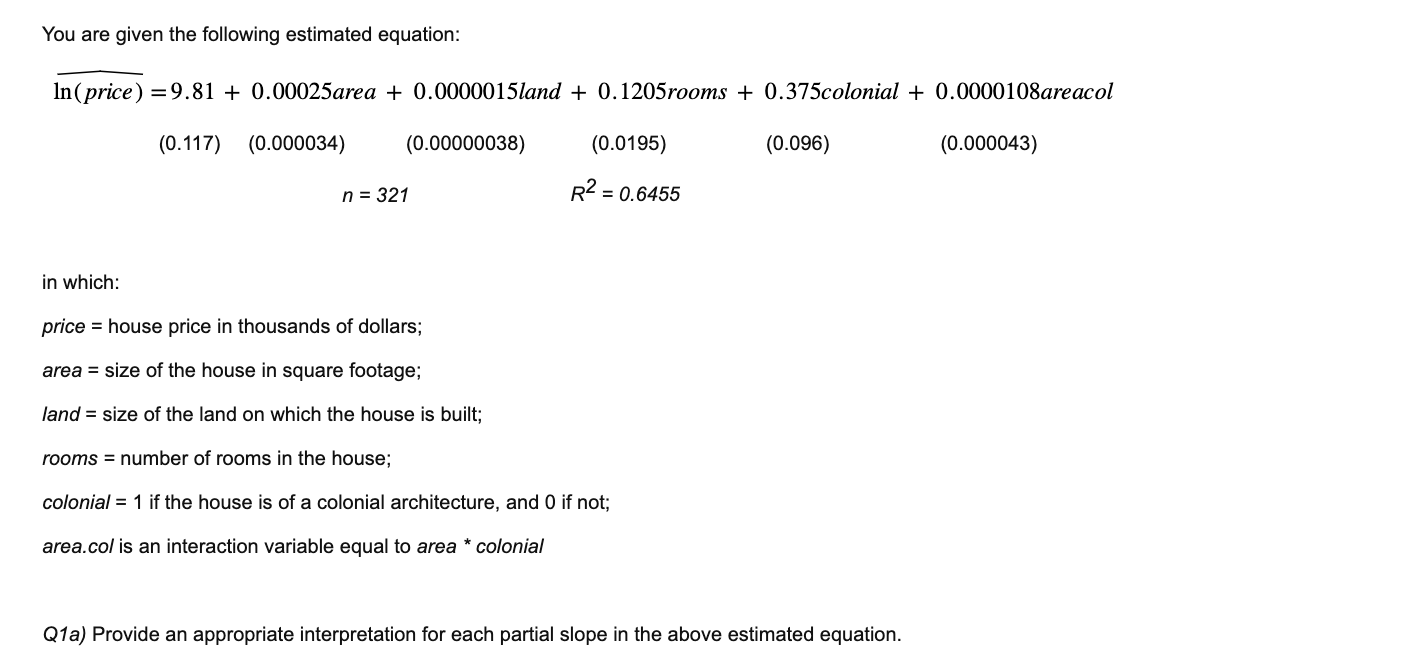 Solved b) Test the individual significance of each | Chegg.com