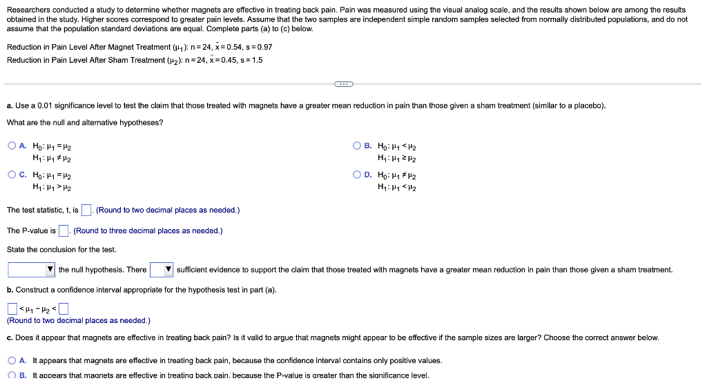 Solved Researchers conducted a study to determine whether | Chegg.com