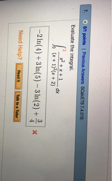 Solved 7. 0/1 points | Previous Answers SCalcET8 7.4.019 | Chegg.com