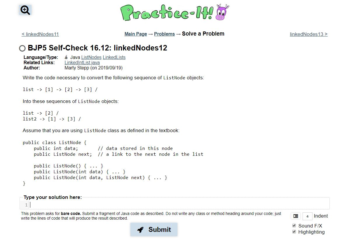 Solved Practice-It! OBJP5 Self-Check 16.11: linkedNodes 11 | Chegg.com