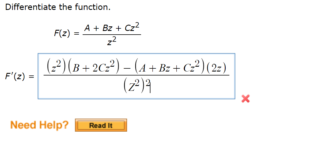 Solved Differentiate the function. F(z) = A + Bz + Cz2 22 | Chegg.com