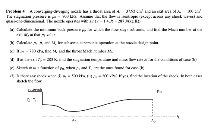Solved Problem 4 A converging-diverging nozzle has a throat | Chegg.com